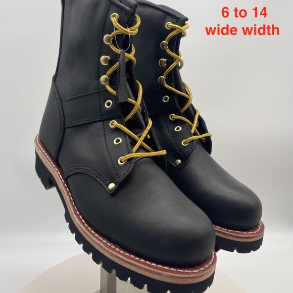 Shoes | Tree Climbing Riding Black Logger Mens Full Grain Leather Upper ...